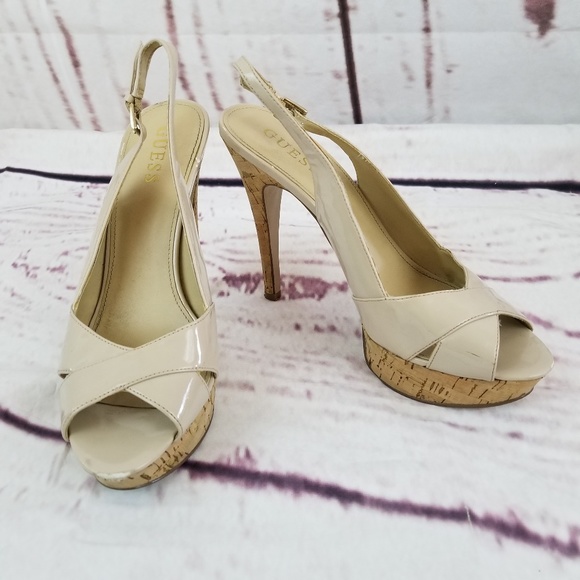 Guess | Shoes | Guess Platform High Heels Shoes 75 Buckle Beige | Poshmark